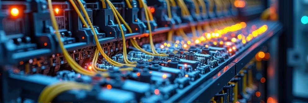 Close-up of a Modern Server Rack with Cables and Led Lights in a Data ...