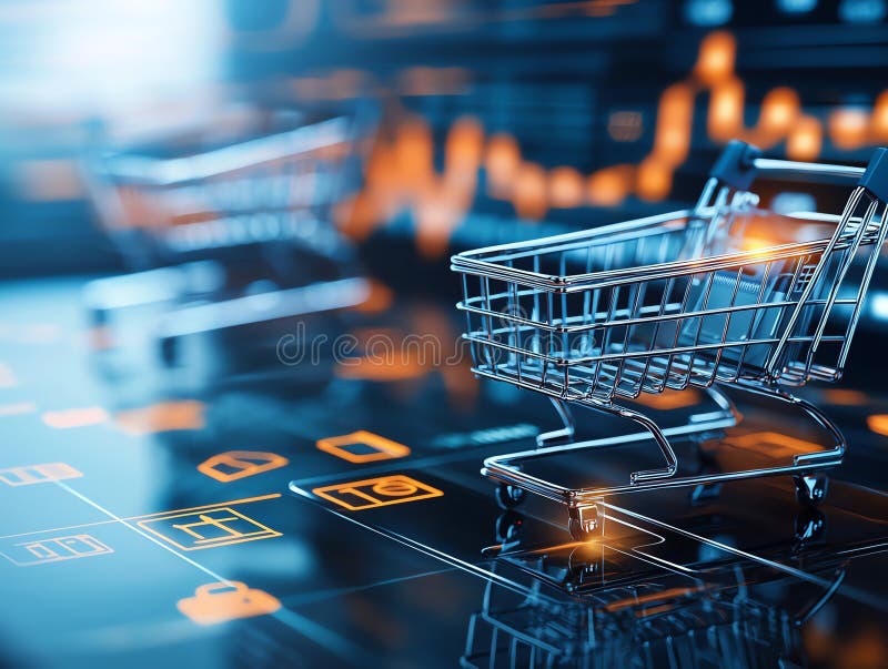 Closeup of a Modern Shopping Cart on a Digital Interface Illustrating ...
