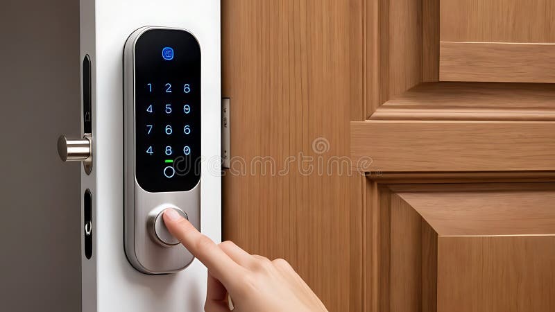 Modern Smart Door Lock with Finger Touch Access Stock Illustration ...
