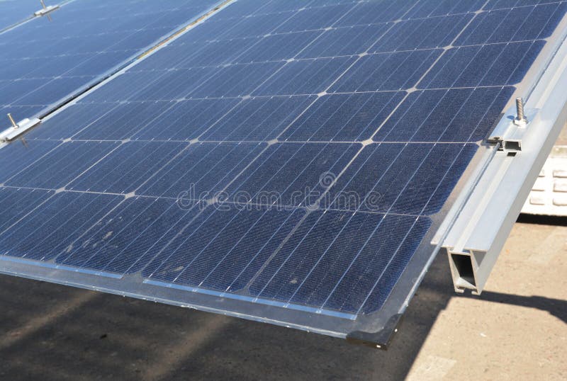 Close Up on Modern Solar Panel Surface Background with Holders. Stock ...
