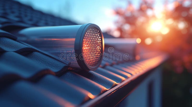 Close-up of a Modern Solar Tube Light on a Rooftop during Sunset with ...