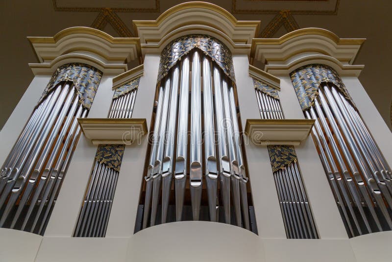 Close-up of Modern Steel Organ Pipe Stock Image - Image of column ...