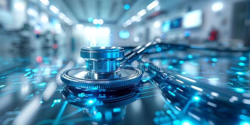 Close-up of a Modern Stethoscope on a Futuristic Digital Interface ...