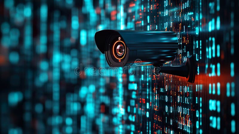 Modern Surveillance Camera Mounted on a Wall with Digital Data ...