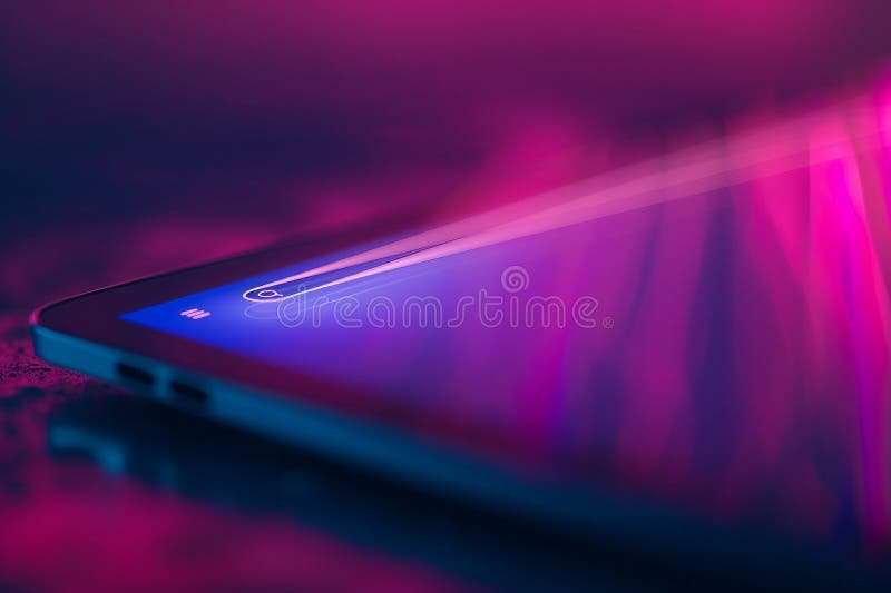 Close-Up of Modern Tablet Screen with Vibrant Neon Lights. Generative ...