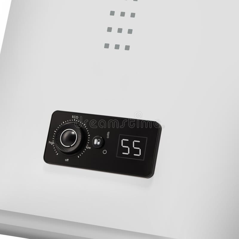 Close-up Modern Tanked Boiler Thermostat Interface. Digital Display of ...