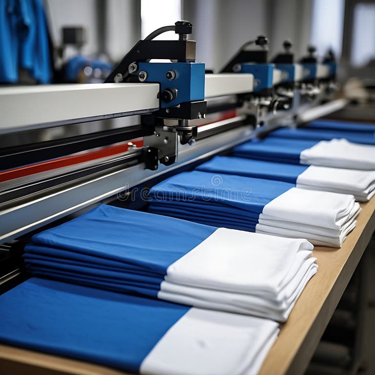 Automated Textile Printing Machine Processing Blue and White Fabrics Stock Illustration ...