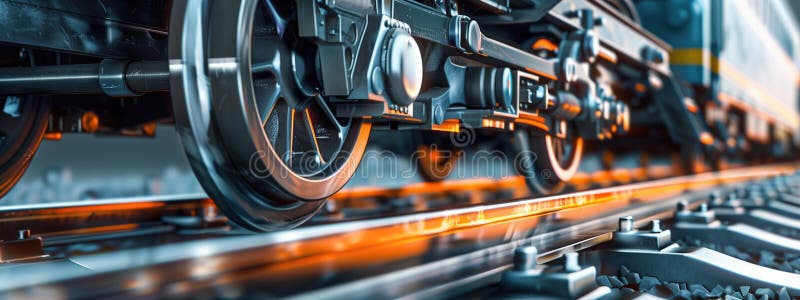 Close-up of Modern Train Wheels on Tracks Illuminated with Bright ...