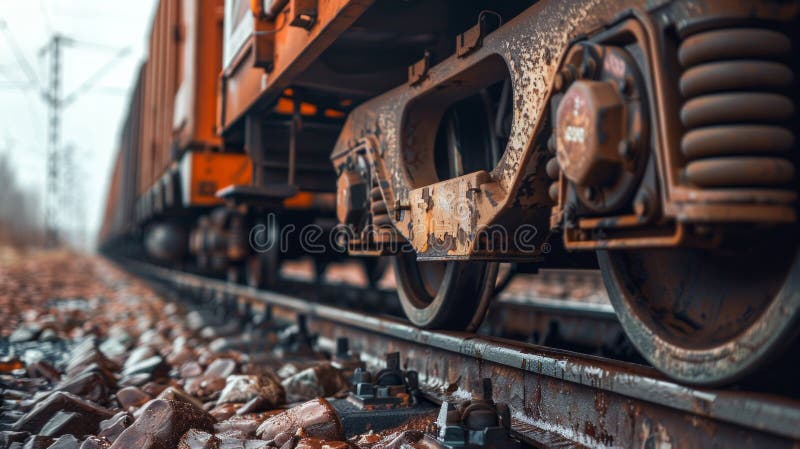 Close Up Modern Wheel Train System on Track Stock Illustration ...