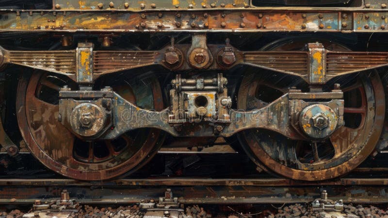 Close Up Modern Wheel Train System on Track Stock Illustration ...