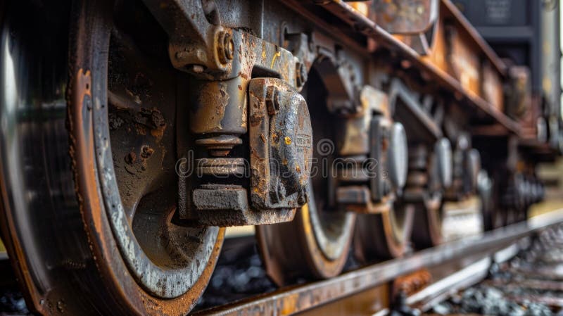 Close Up Modern Wheel Train System on Track Stock Illustration ...