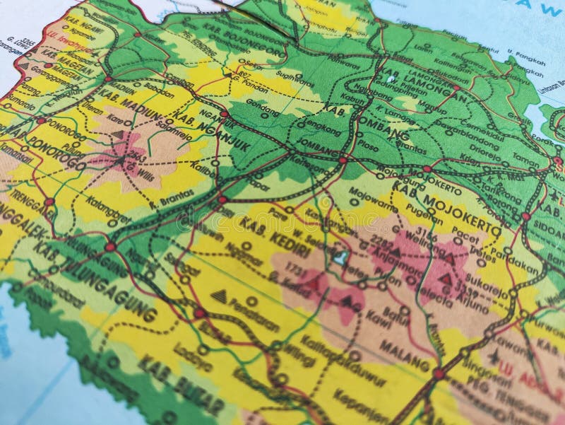 Mojokerto Regency Map and Major Cities Around it on Physical Map Stock ...