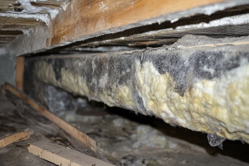 Close-up of Moldy Insulation Inside a Wall Cavity, Showing Damage ...