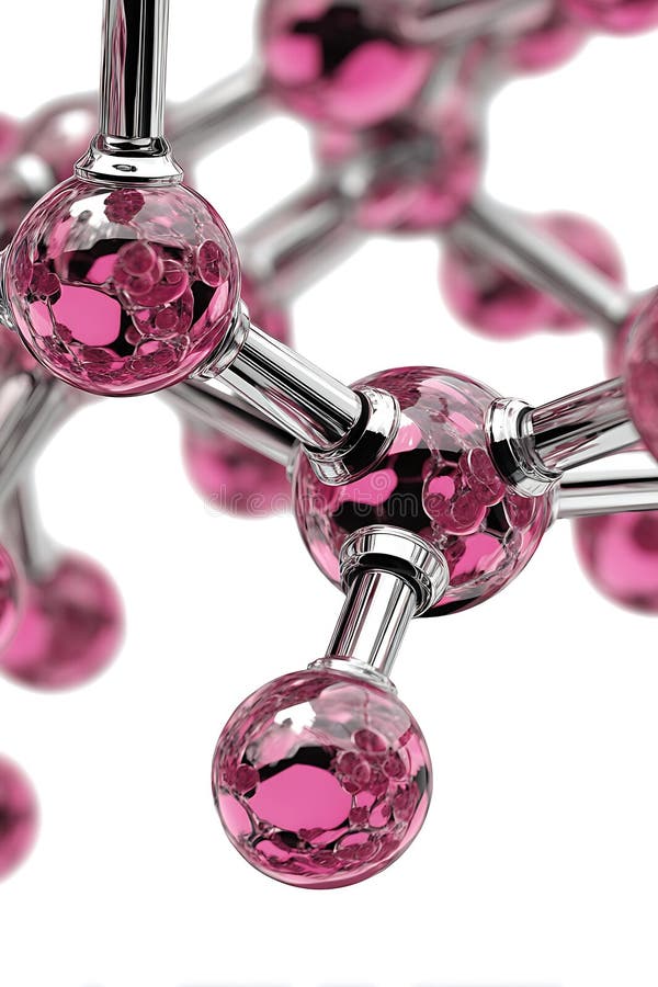Close-up of a Molecular Model Featuring Pink Transparent Spheres ...