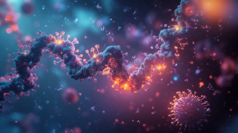 Close Up of Molecular RNA Structure Surrounded by Various Viruses Under ...