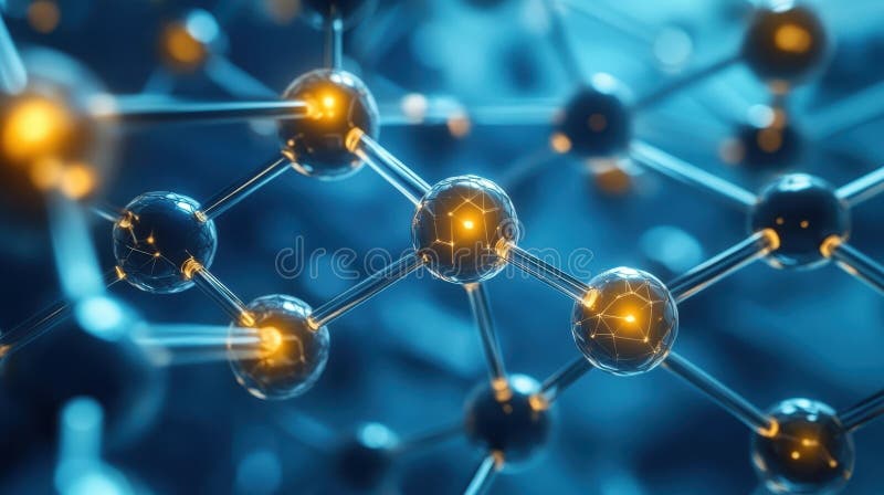 Detailed Molecular Structure with Blue Nodes on Dark Background Stock ...