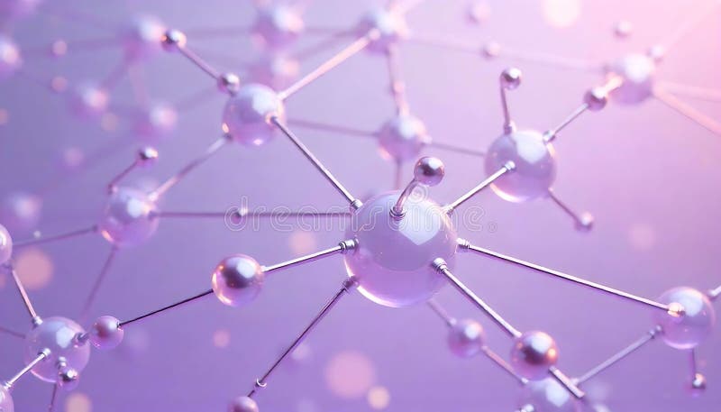 Close Up of a Molecular Structure with Spheres and Rods on a Purple and ...