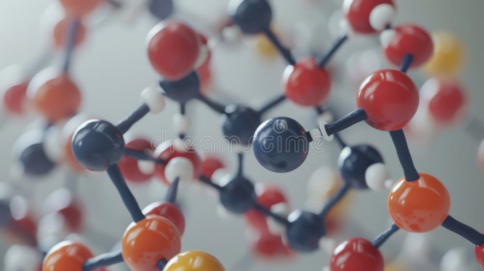 A Close-up of Molecule Model, with Spheres Connected by Sticks White ...