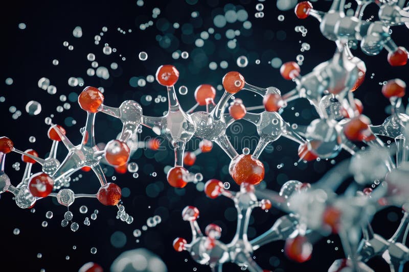 Close Up of a Molecule with Red and Clear Spheres Stock Photo - Image ...