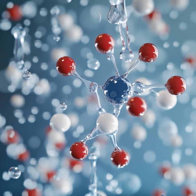 A Close Up of a Molecule with Red and White Spheres Stock Illustration ...
