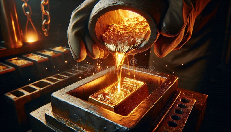 Close-up Molten Gold is Poured into an Ingot Mold Stock Illustration ...