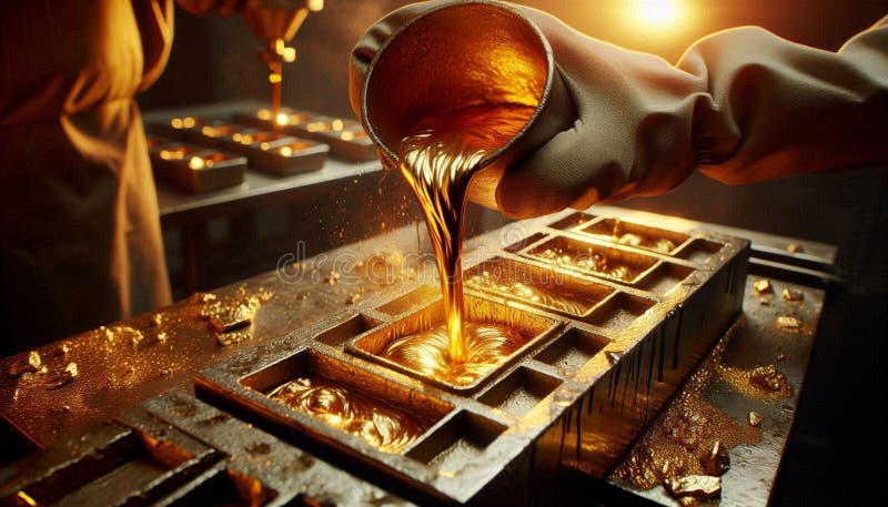 Close-up Molten Gold is Poured into an Ingot Mold Stock Illustration ...