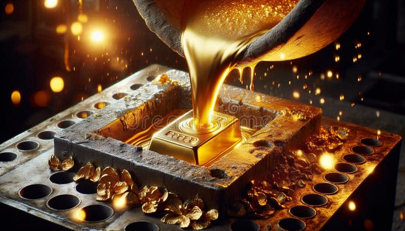 Close-up Molten Gold is Poured into an Ingot Mold Stock Illustration ...