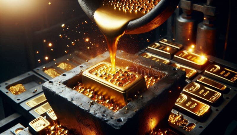 Close-up Molten Gold is Poured into an Ingot Mold Stock Illustration ...