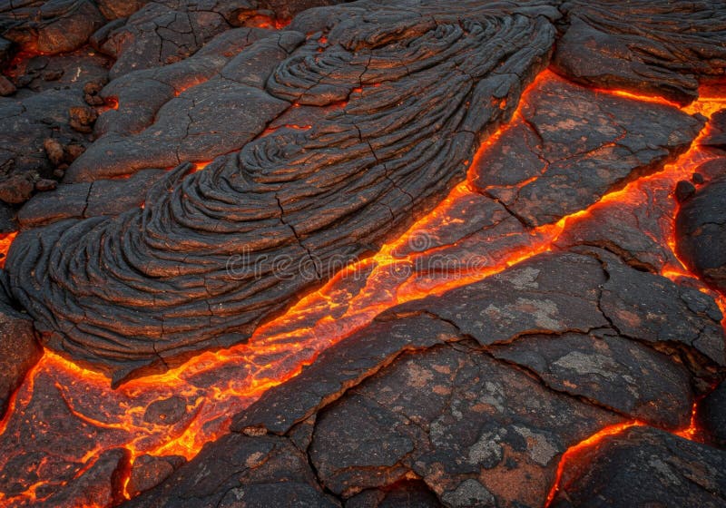 Close Up of Molten Lava Flowing on Volcanic Rock Stock Illustration ...
