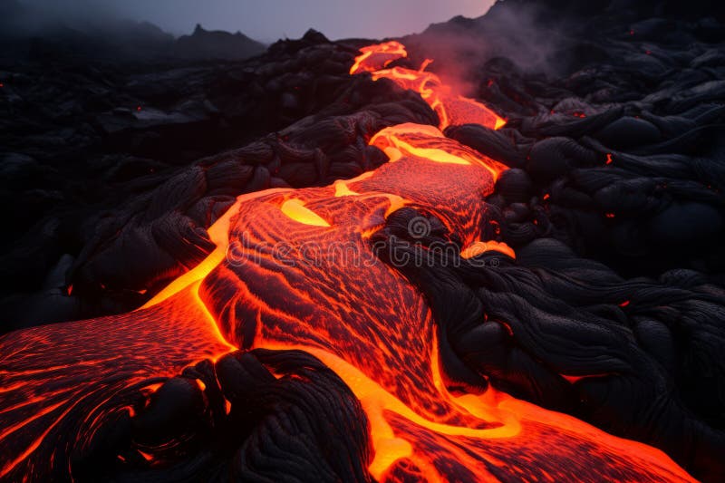 Close Up of Molten Magma Lava Flowing from an Active Volcano Stock ...