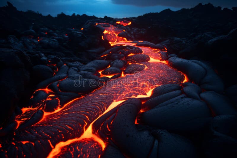 Close Up of Molten Magma Lava Flowing from an Active Volcano Stock ...