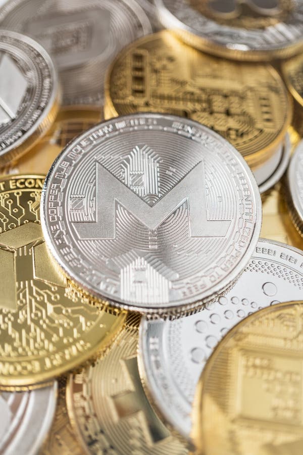 Close-up of Monero Physical Coin on Stack of Many Other ...