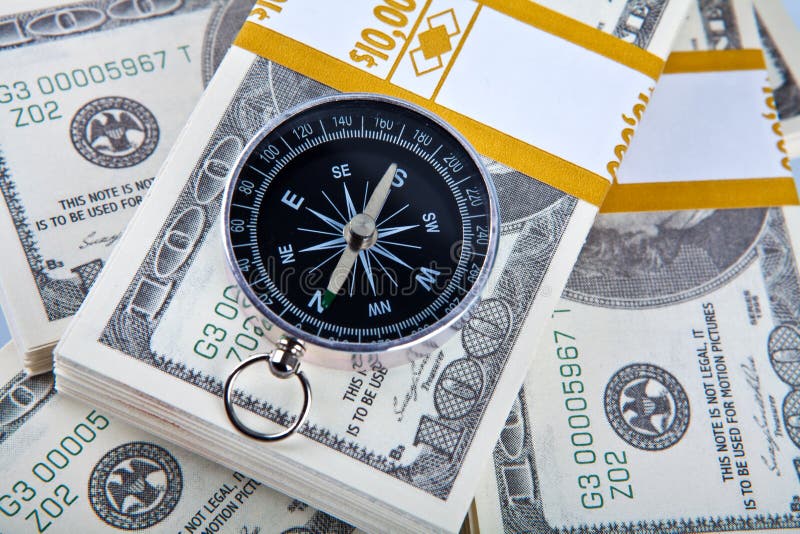 Close Up Money and Compass Concept Stock Image - Image of close ...