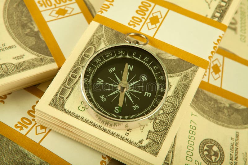 Close Up Money and Compass Concept Stock Photo - Image of concepts ...