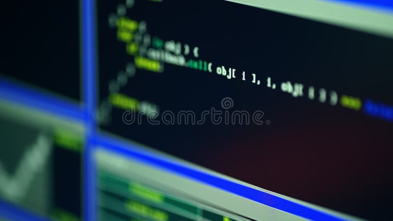 Close Up Of Monitor Screen With Developing Programming And Coding Technologies Programmer Or
