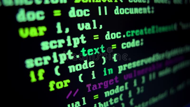 Close Up of Monitor Screen with Developing Programming and Coding Technologies. Programmer or ...