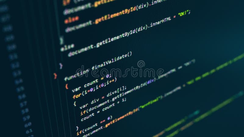 Close Up Of Monitor Screen With Developing Programming And Coding Technologies Programmer Or