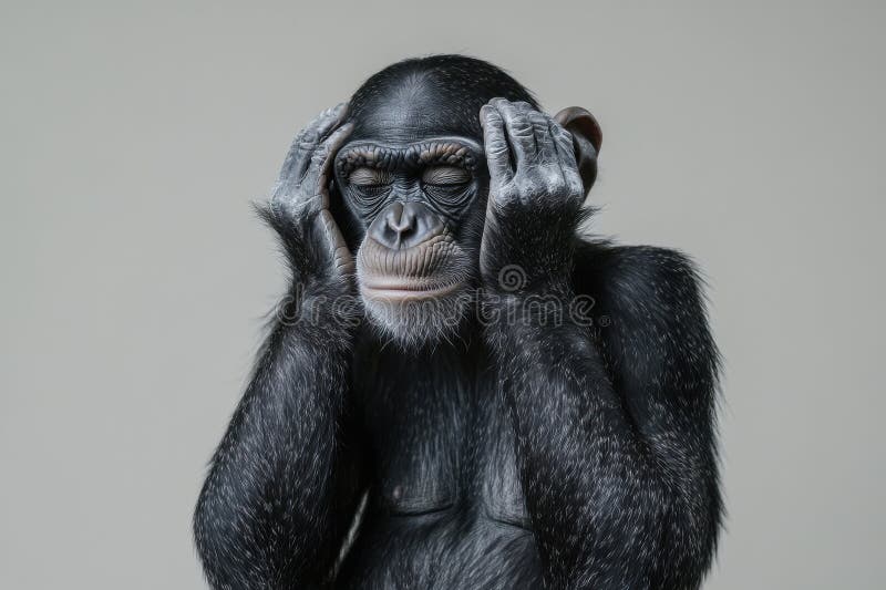 Close-up of a Monkey Blocking Out Noise with Its Hands Stock Image ...