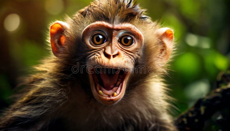 Surprised Monkey with Wide Eyes in Vibrant Forest Setting Stock Photo ...