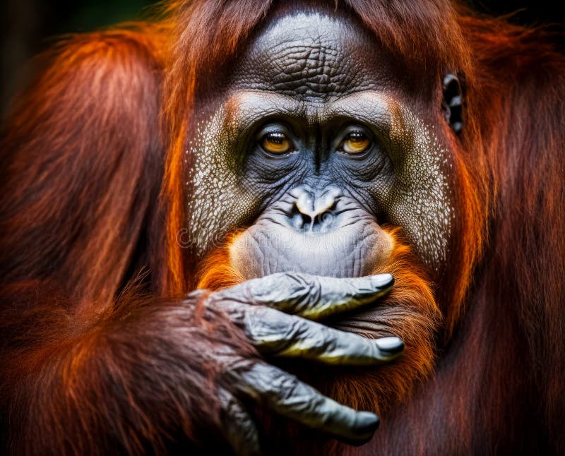 Close Up of Monkey with Hand on His Face and Hands on His Chest ...