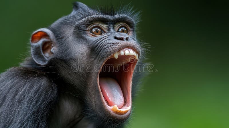 A Close Up of a Monkey with Its Mouth Open and Teeth Bared, AI Stock ...