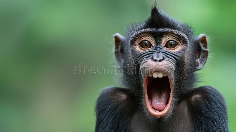 A Close Up of a Monkey with Its Mouth Open and Teeth Bared, AI Stock ...