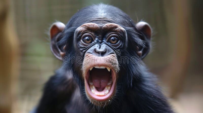 A Close Up of a Monkey with Its Mouth Open and Teeth Bared, AI Stock ...