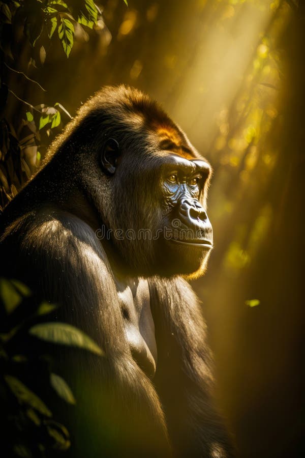 Close Up of Monkey with Light Shining on it S Face. Generative AI Stock ...