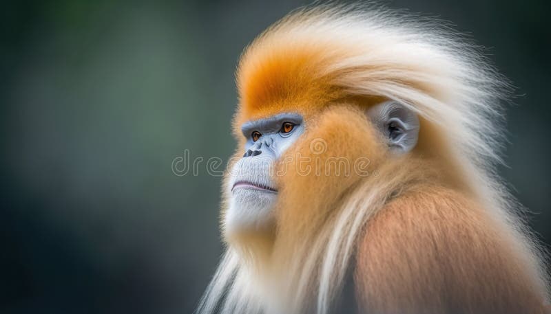 A Close Up of a Monkey with Long Hair and a Blue Face Stock ...