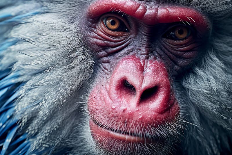 A Close Up of a Monkey S Face with a Pink Nose Stock Image - Image of ...