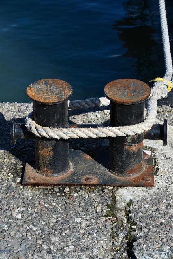 Mooring bollard with rope. stock image. Image of equipment - 375005383