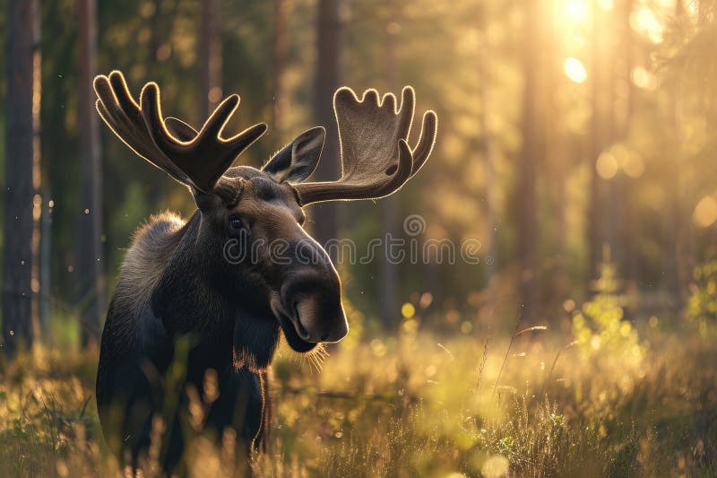 Close-up of Moose in a Summer Forest, Morning Sunlight Stock ...