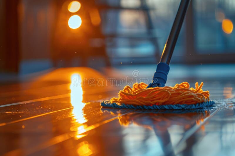 Close Up of a Mop on a Wooden Floor, Suitable for Cleaning Services ...