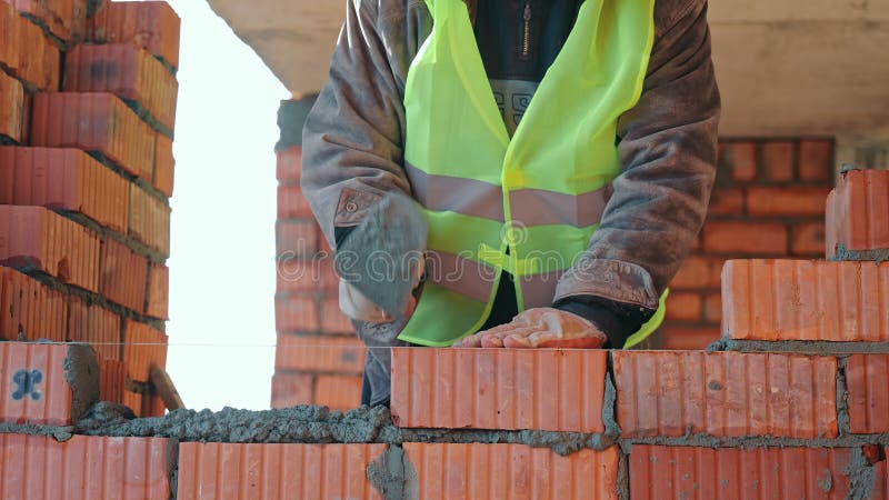 Close-up of Mortar Application on Brick Wall, Close-up of a ...